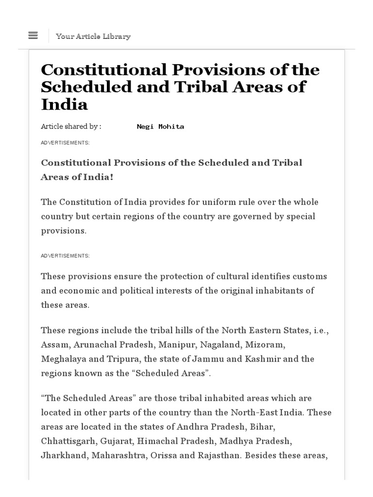 Constitutional Provisions of The Scheduled and Tribal Areas of India ...