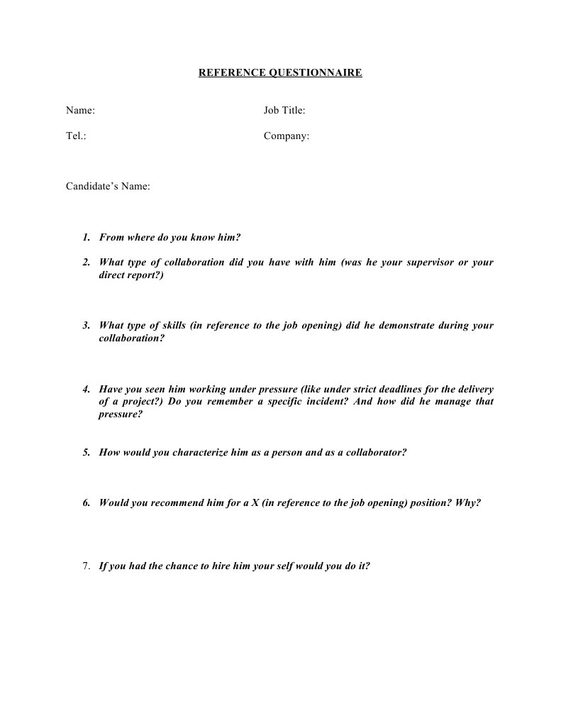 Reference Questionnaire | PDF