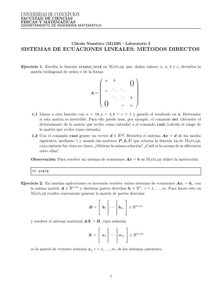 Guia 1 Matlab | PDF | Matriz (Matemáticas) | Determinante