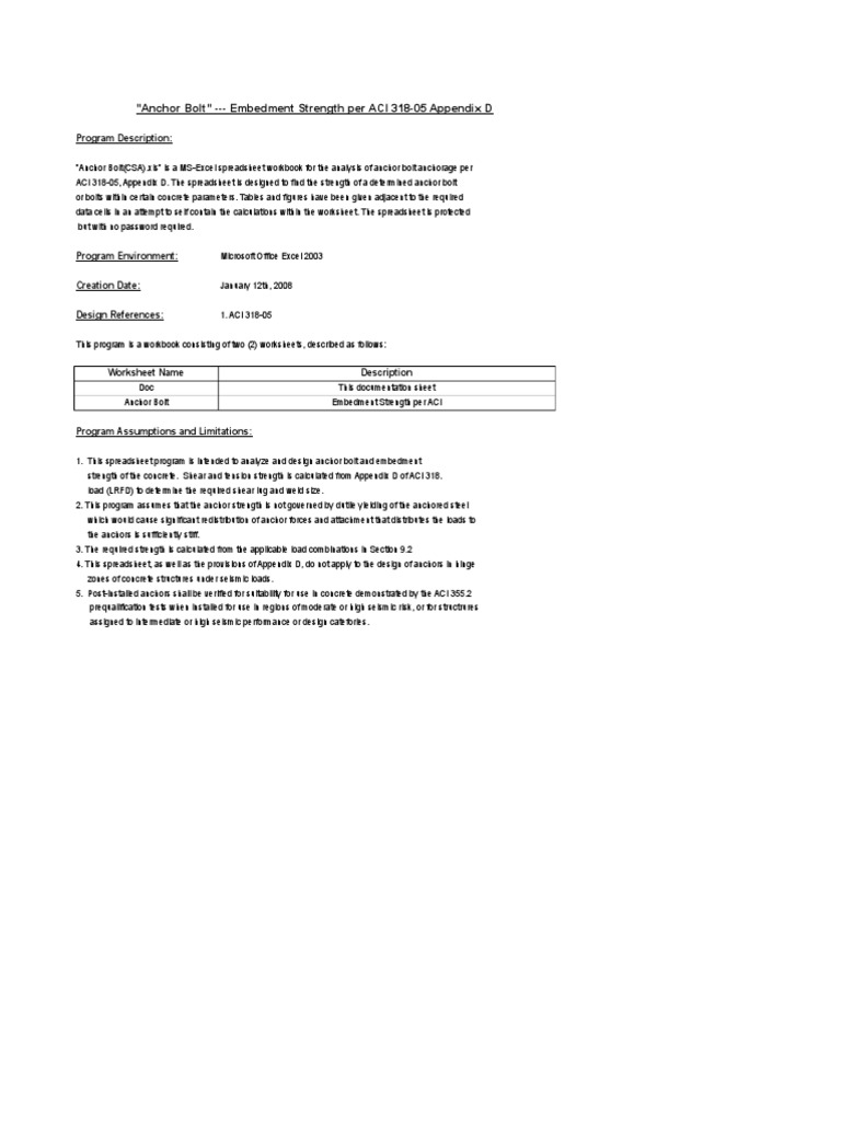 Anchor Bolt | PDF | Microsoft Excel | Spreadsheet