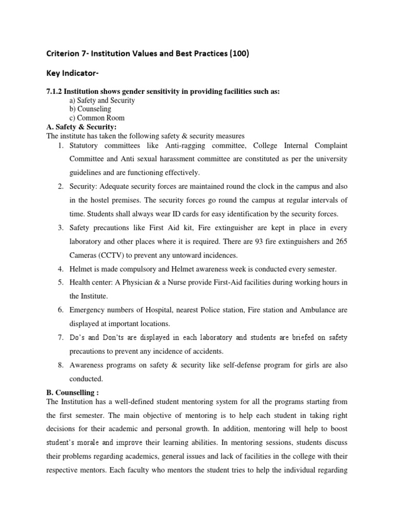 Criterion 7-Institution Values and Best Practices (100) Key Indicator | PDF