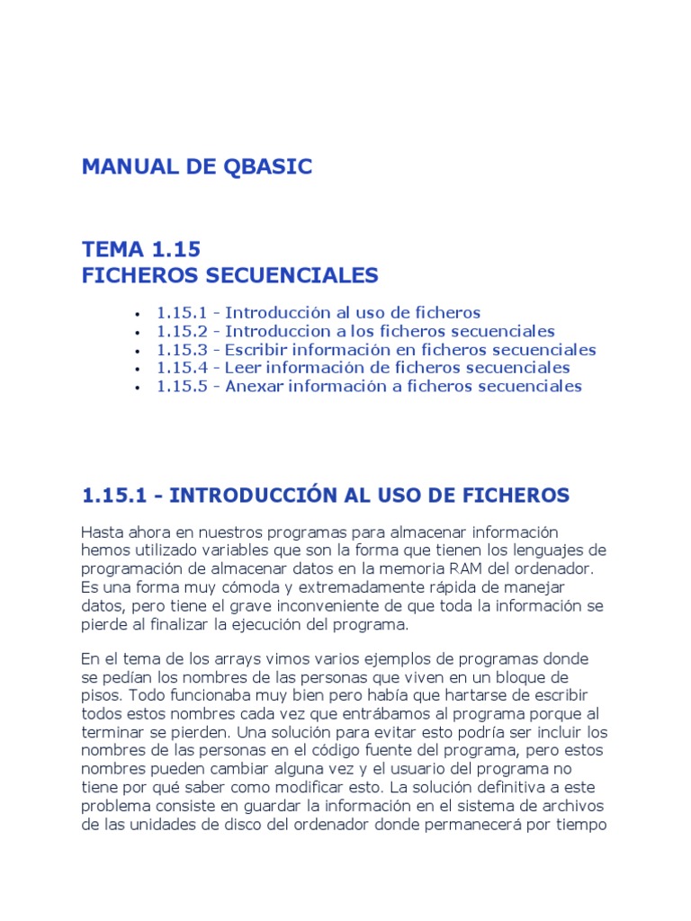 MANUAL DE QBASIC No Soy El Autor de Esto PDF | PDF | Archivo de computadora | Programa de ...