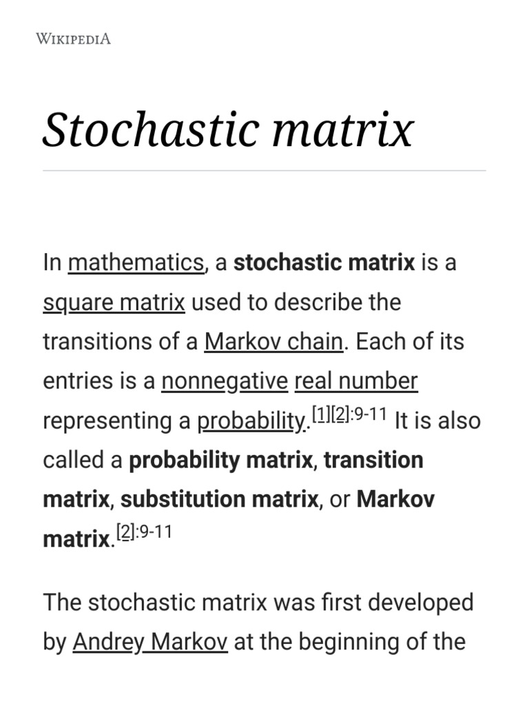 Understanding Stochastic Matrices | PDF | Matrix (Mathematics ...