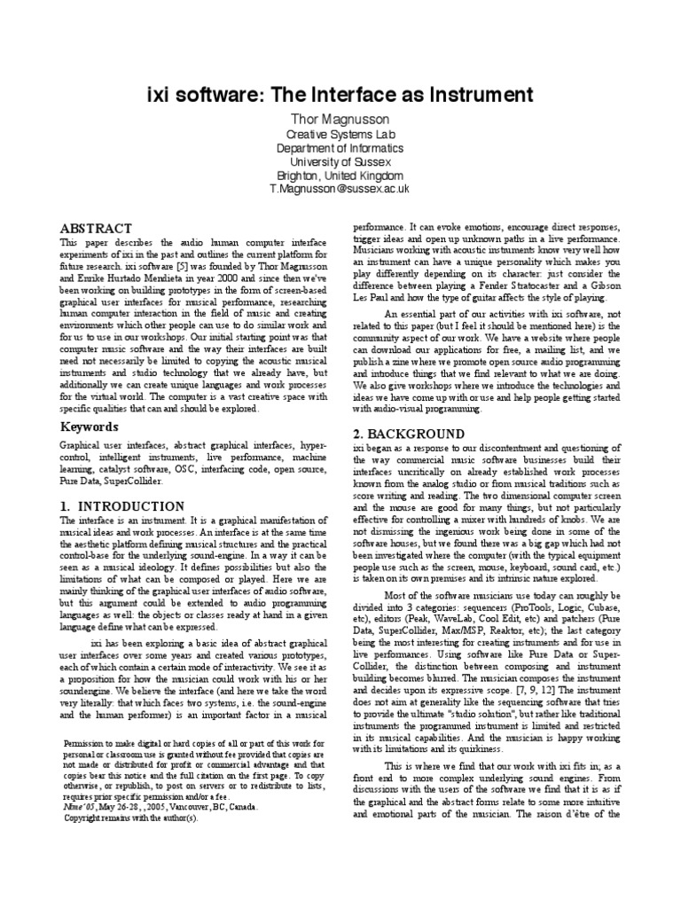 Ixi Software: The Interface As Instrument | PDF | Graphical User ...