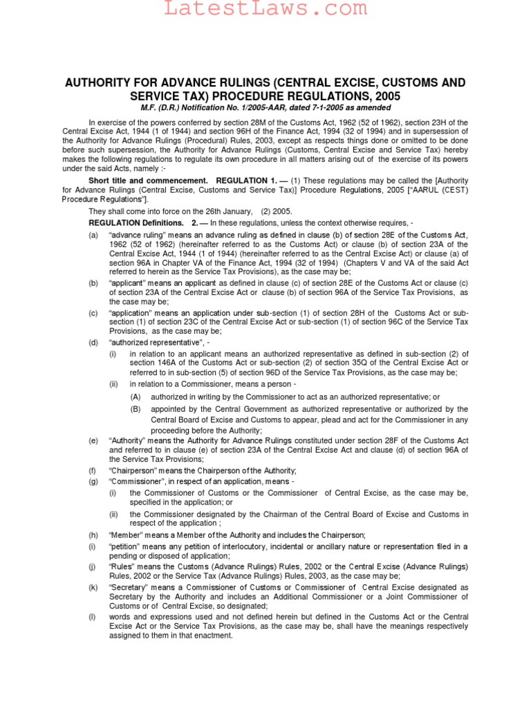 Authority For Advance Ruling (Central Excise, Customs and Service Tax ...