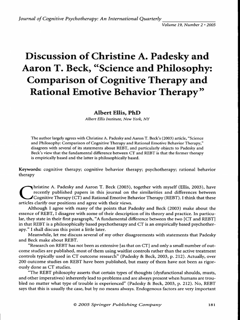 Comparison of CBT and Rebt1 | PDF | Rational Emotive Behavior Therapy ...