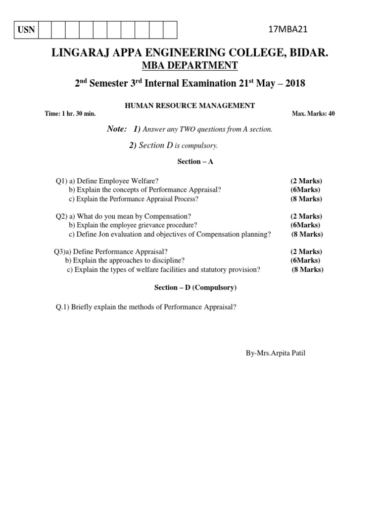 Lingaraj Appa Engineering College, Bidar.: Mba Department 2 Semester 3 ...