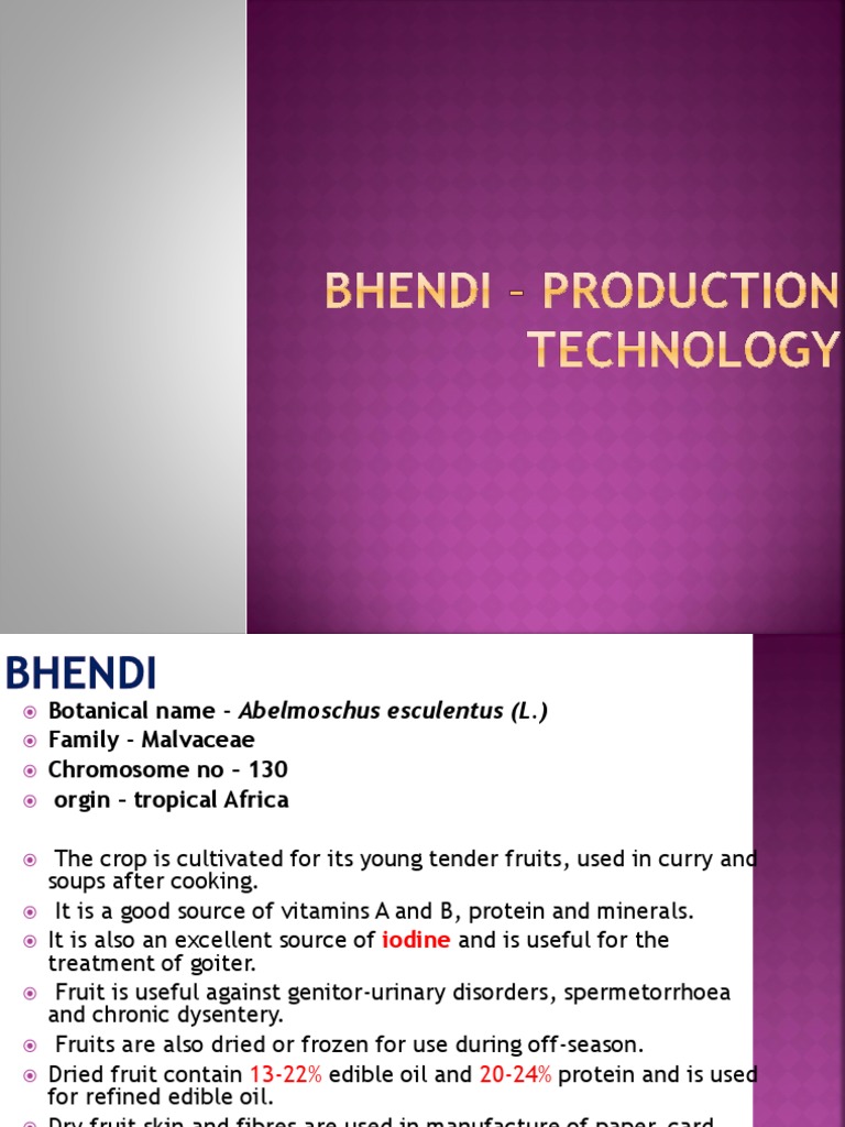 Bhendi - Production Technology | PDF | Sowing | Seed