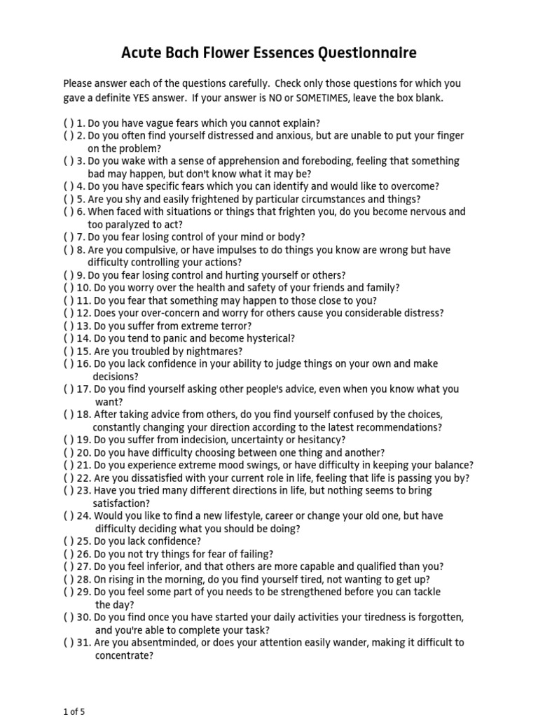 Acute Bach Questionnaire | PDF | Psychological Concepts | Psychology