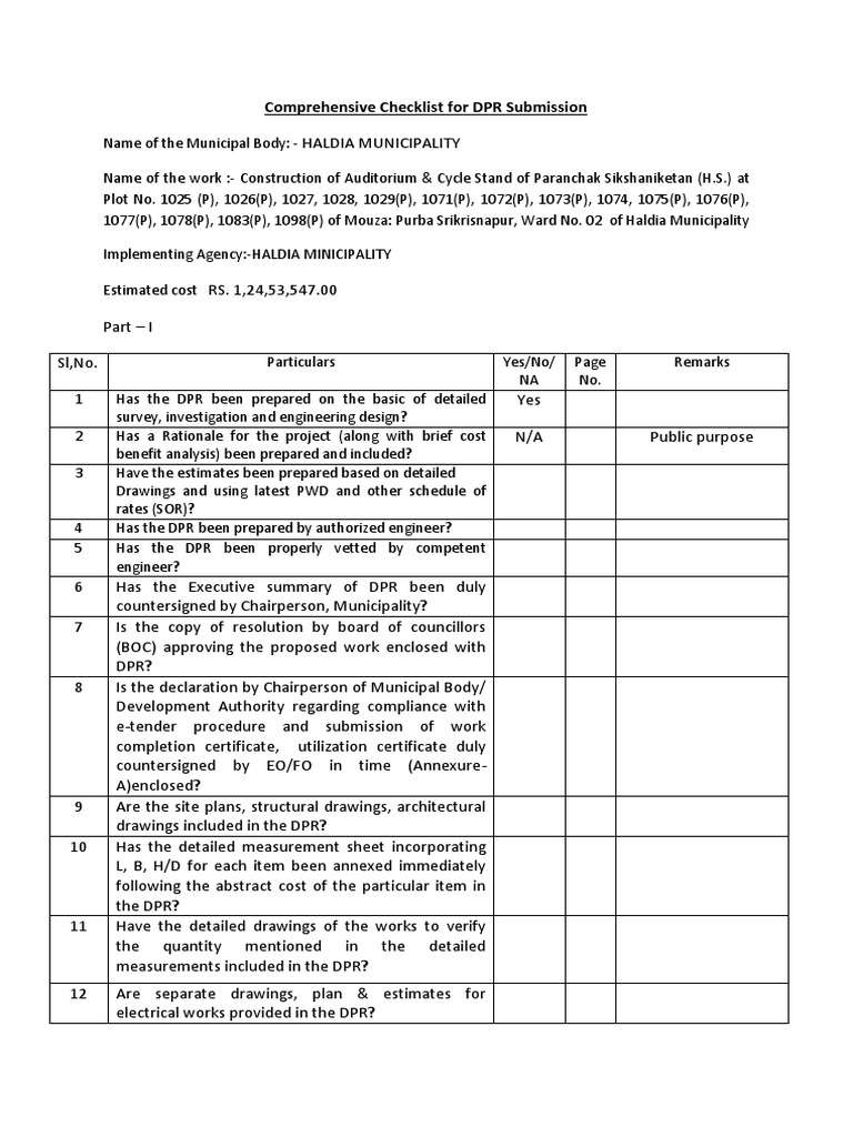 Comprehensive Checklist For DPR Submission 05.01.19 | PDF | Nature
