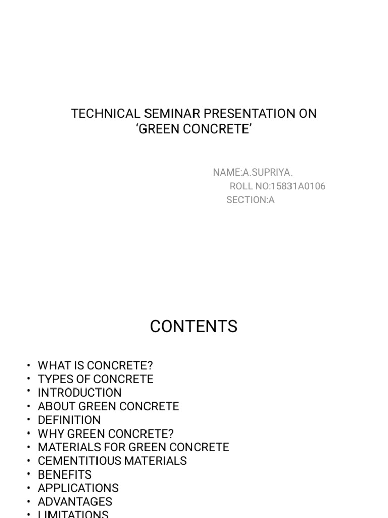 Green Concrete Seminar Topic | Download Free PDF | Fly Ash | Concrete