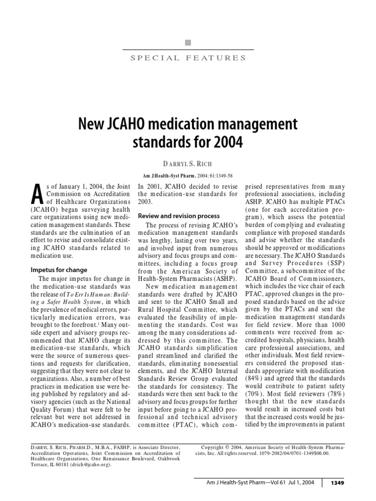 JCAHO Medication Management Standards 2004 | PDF | Joint Commission ...