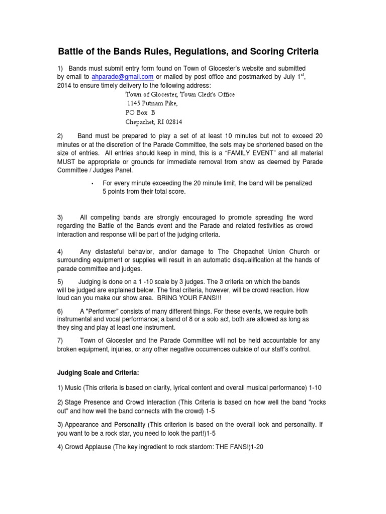 Battle of The Bands Rules, Regulations, and Scoring Criteria | PDF ...
