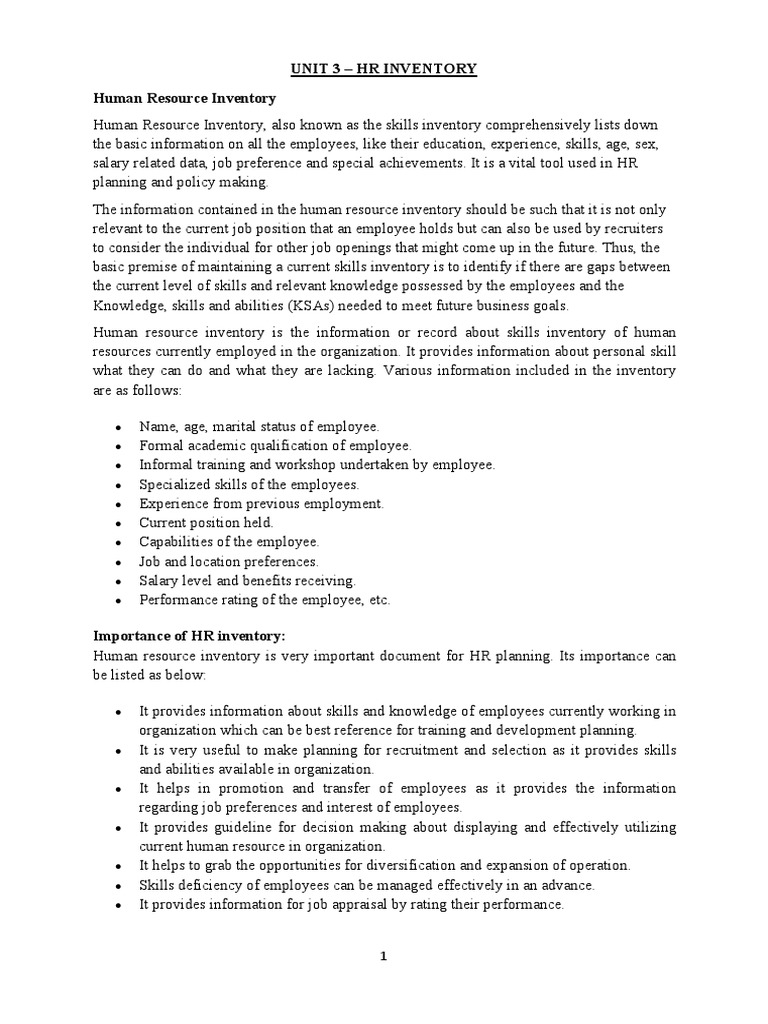 UNIT 3 - HR Inventory PDF | PDF | Forecasting | Human Resources