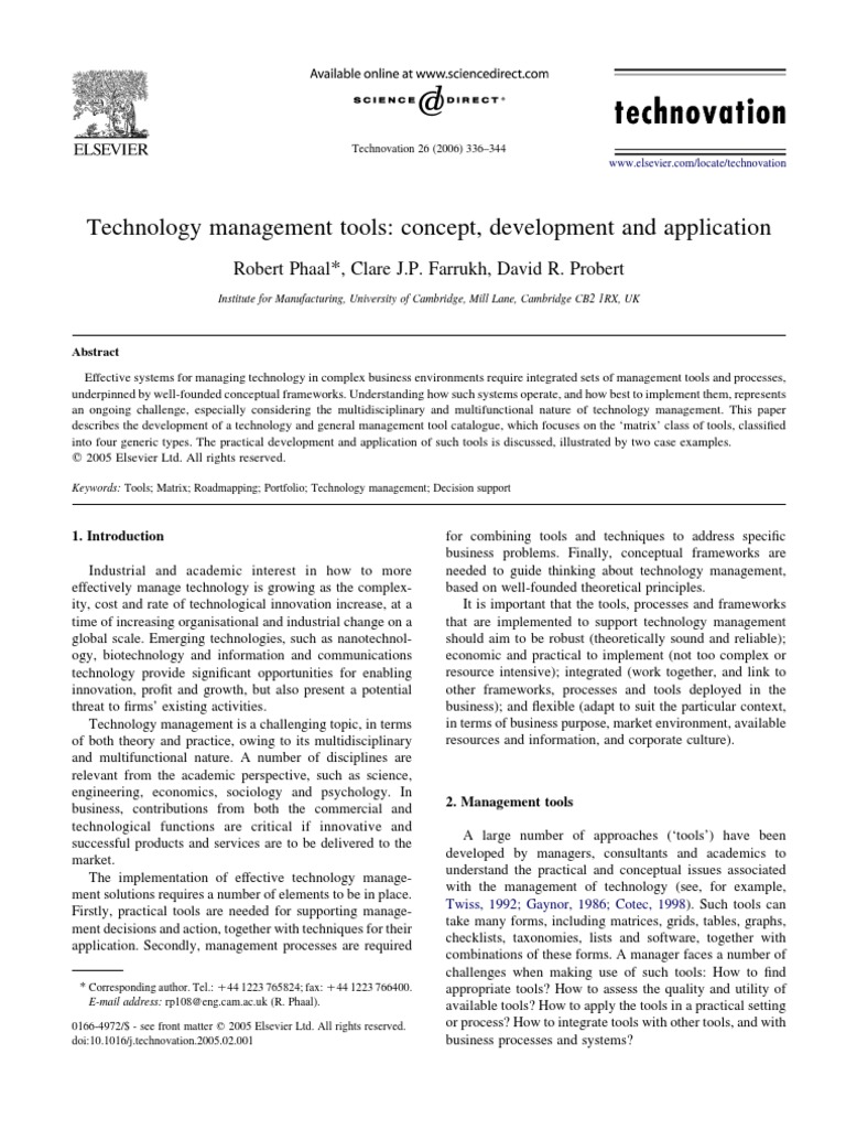 Technology Management Tool Guide | PDF | New Product Development ...