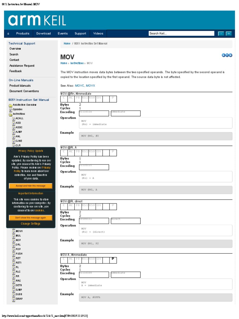 8051 Instruction Set Manual MOV | PDF | Internet Privacy | Assembly ... 8051 Instruction Set Manual MOV | PDF | Internet Privacy | Assembly ...