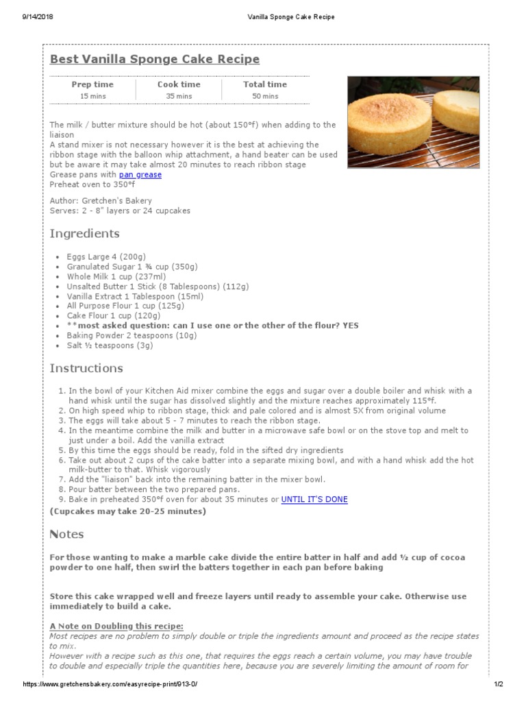 Vanilla Sponge Cake Recipe | PDF | Cakes | Cupcake