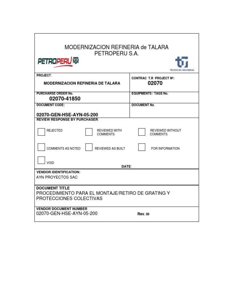 Procedimiento para El Montaje y Retiro de Grating | PDF | Andamio ...