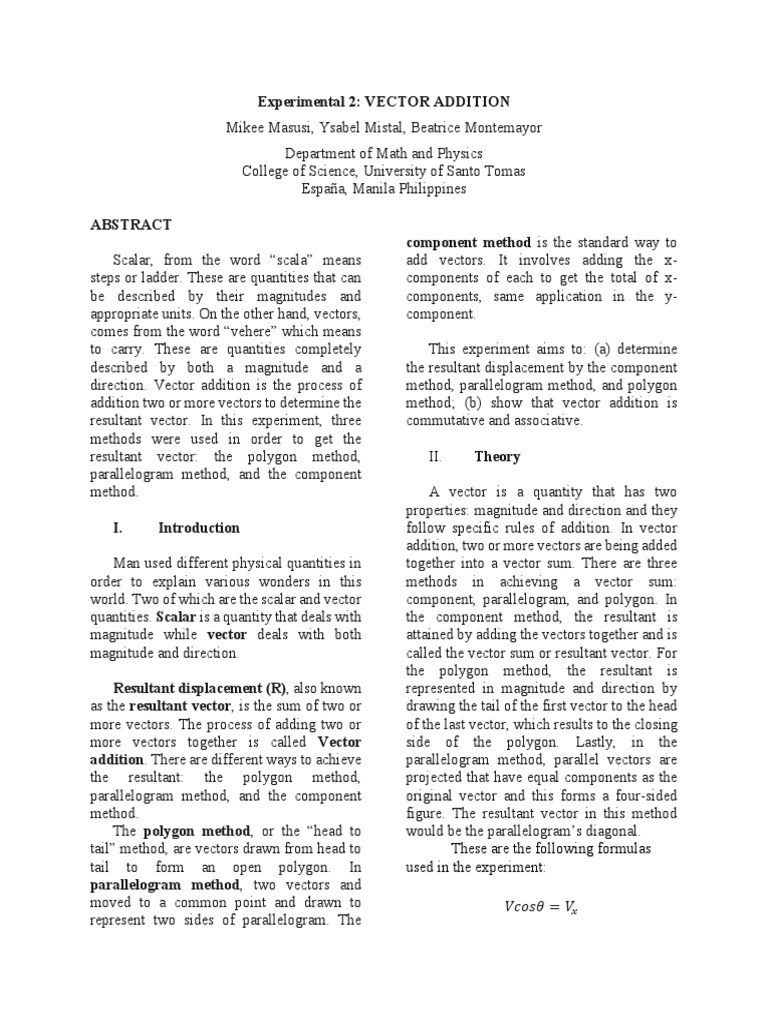 Vector Addition Methods Analysis | PDF | Euclidean Vector | Teaching Mathematics