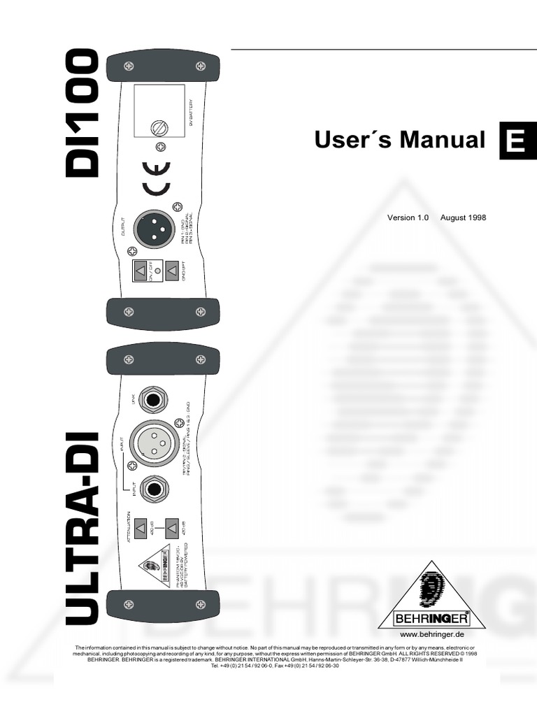 User S Manual: Version 1.0 August 1998 | PDF | Amplifier | Microphone