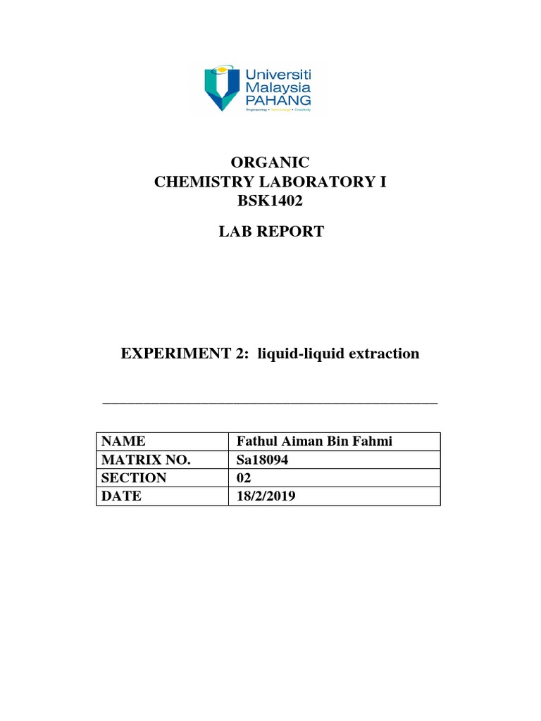 Organic Chemistry Laboratory I BSK1402 Lab Report | PDF | Solution ...