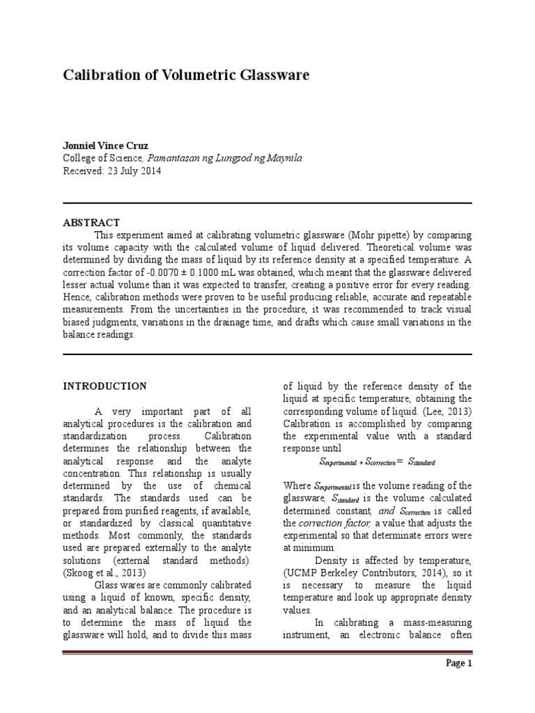 Calibration of Volumetric Glassware Proc | Download Free PDF ...