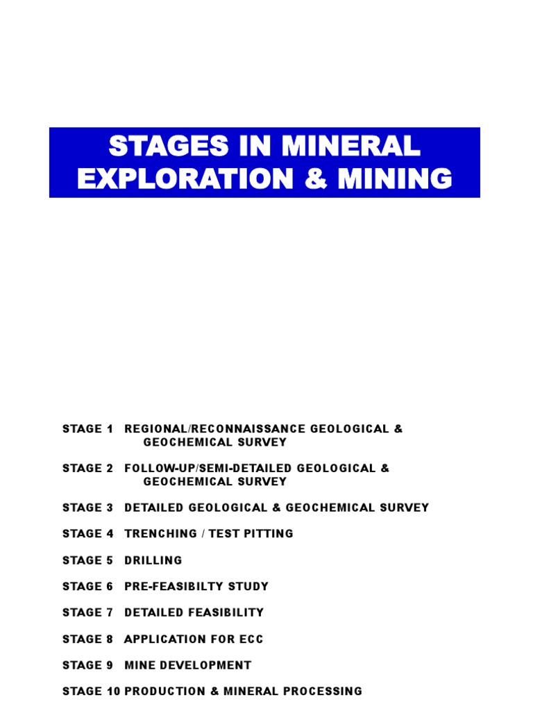 Stages in Mineral Exploration & Mining | PDF | Magma | Geochemistry