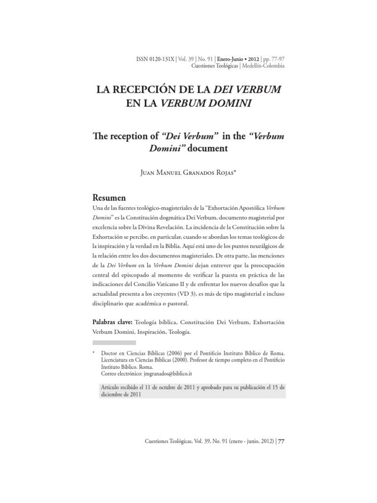 Dei Verbum en La Verbum Domini | PDF | Divinidad (disciplina académica) | Biblia
