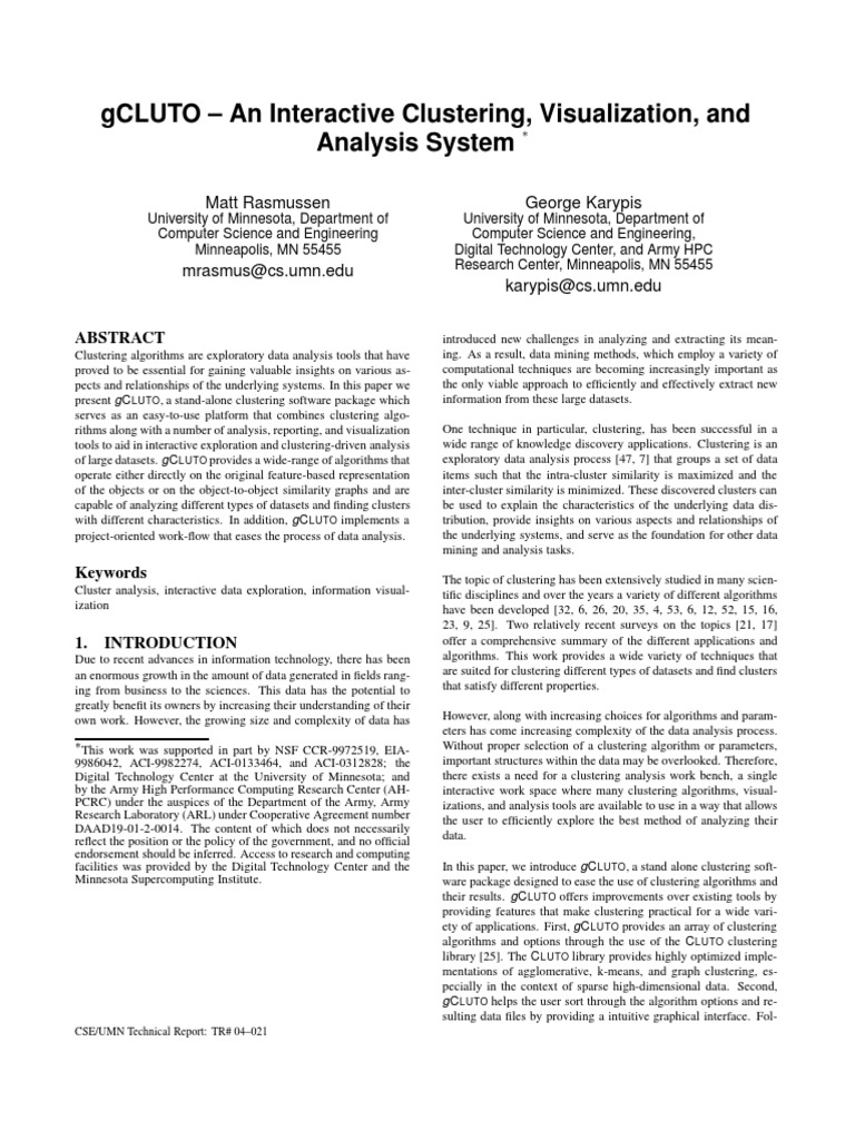 GCLUTO - An Interactive Clustering, Visualization, and Analysis System | PDF | Cluster Analysis ...