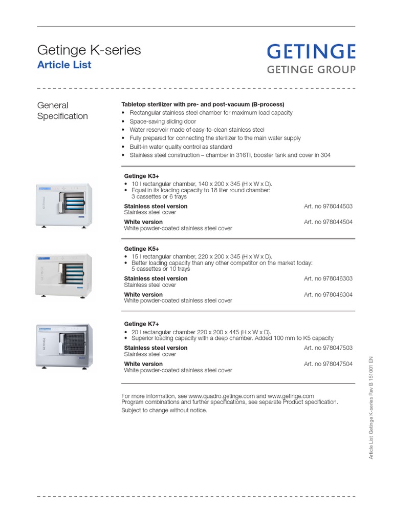 Getinge Kseries Articlelist Revb 151001 en | PDF | Printer (Computing ...