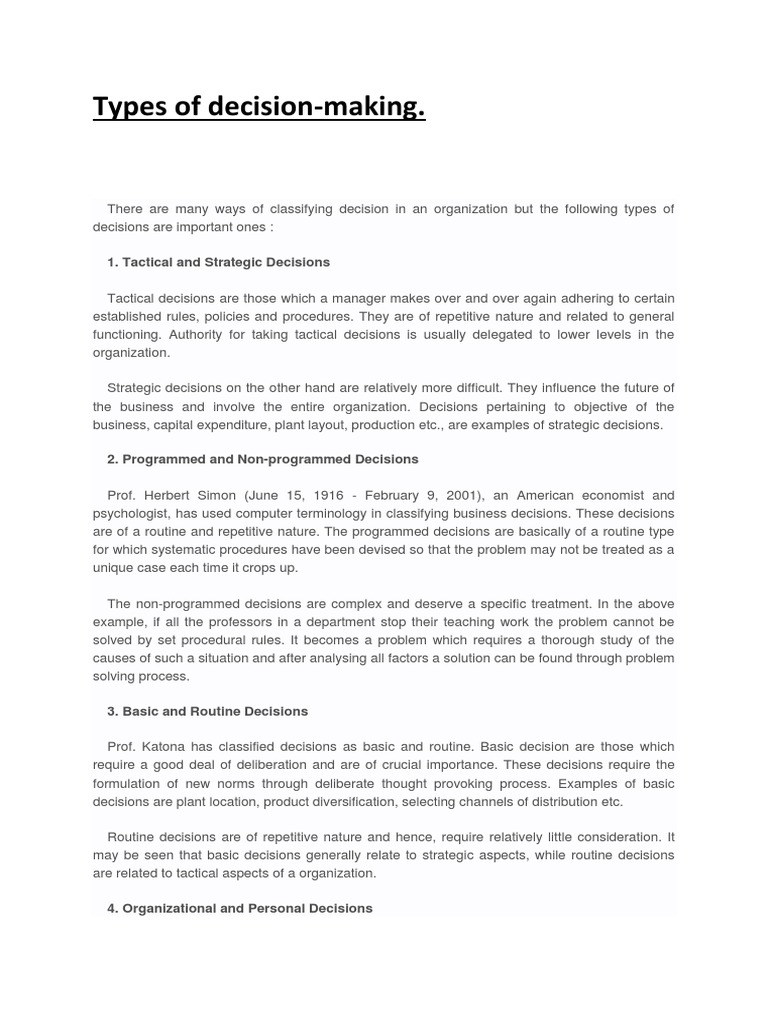 7..types of Decision | PDF | Decision Making | Emergence