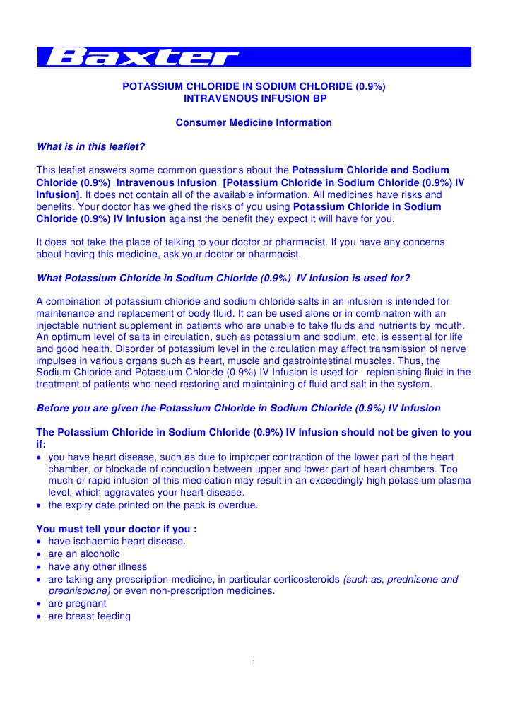 Potassium Chloride IV Infusion Guide | PDF | Potassium Chloride ...