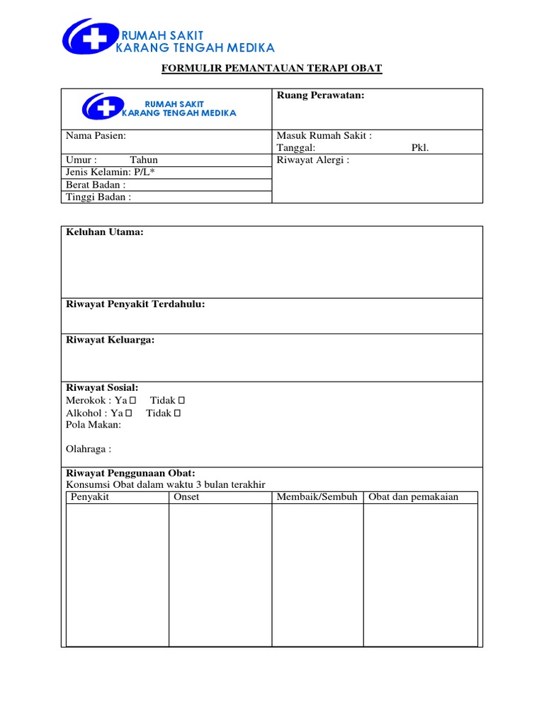 Formulir Pemantauan Terapi Obat Dan Pelaporan Efek Samping Obat | PDF