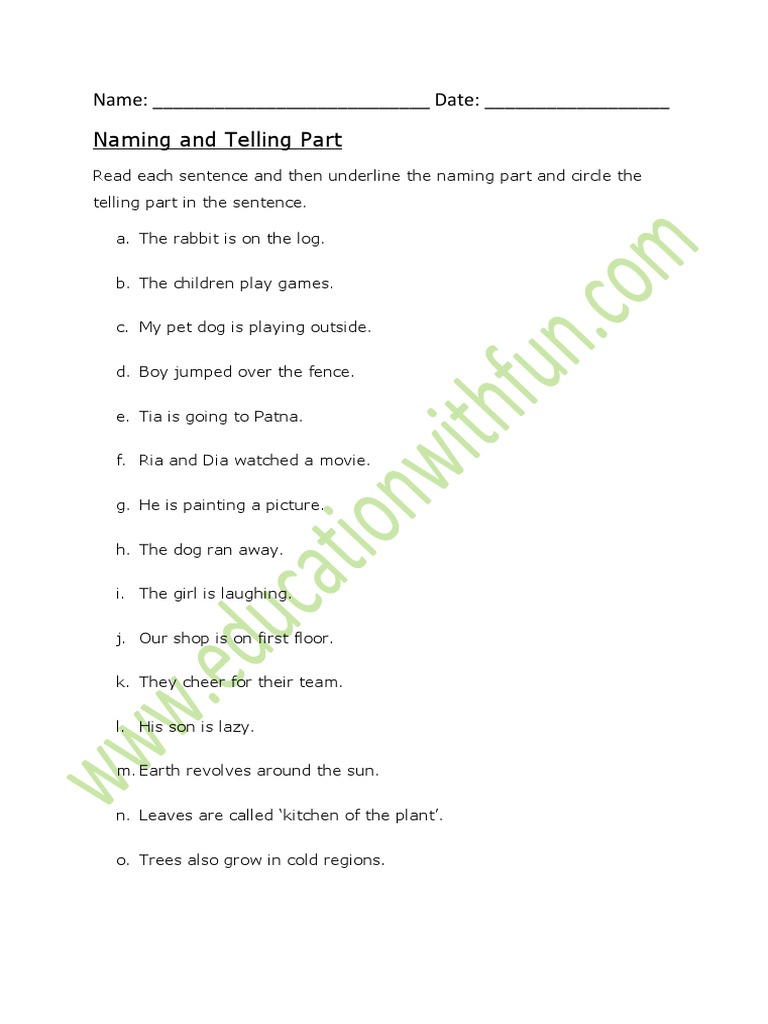 Naming and Telling Part Worksheet 1 PDF | PDF