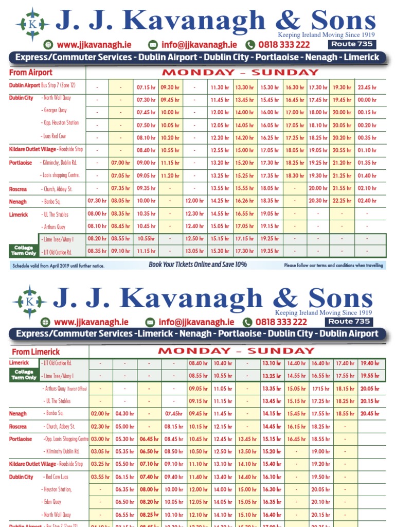 JJ Kavanagh & Sons Limerick To Dublin Bus Timetable | PDF | Dublin ...