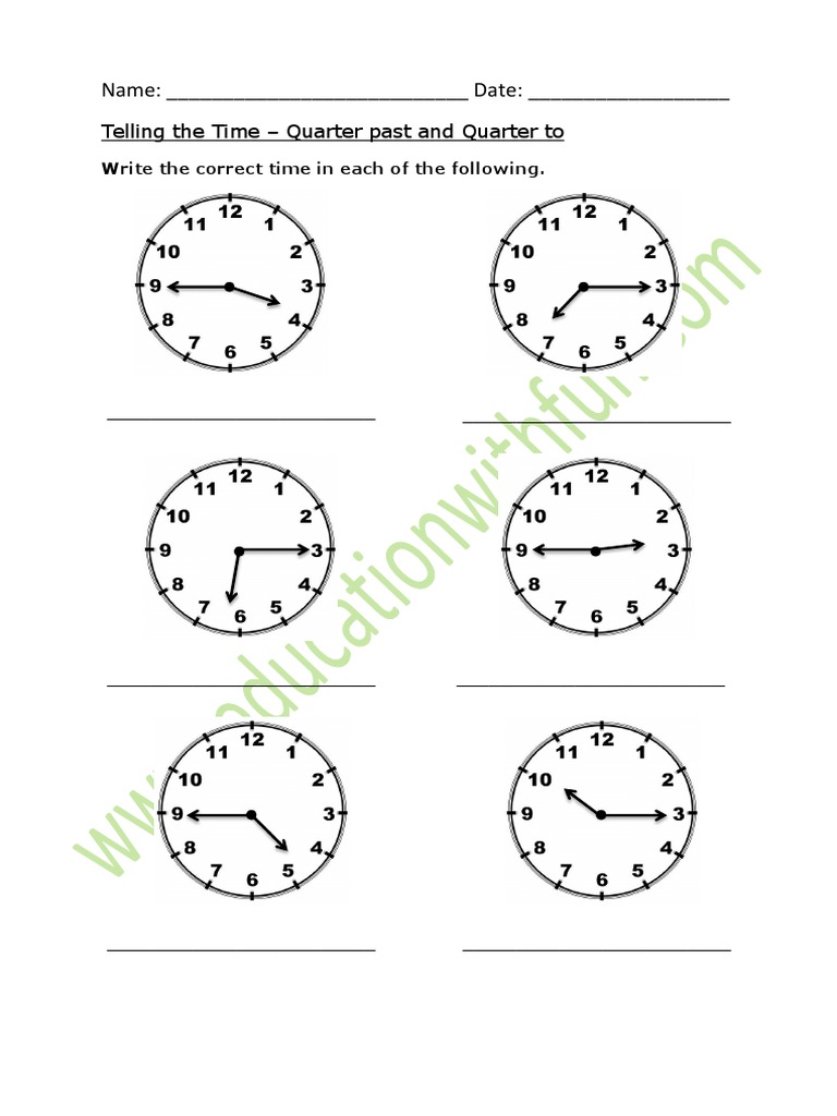 Time Quarter Past and Quarter To Worksheet 1 PDF | PDF