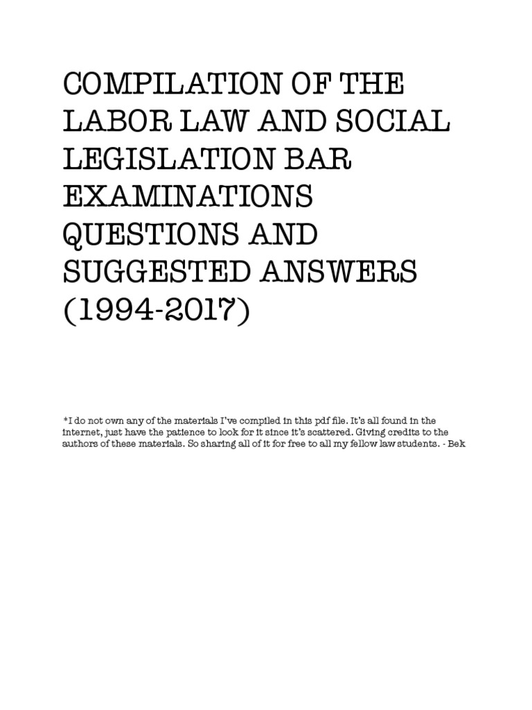 Compilation of The Labor Law and Social Legislation Bar Examinations ...