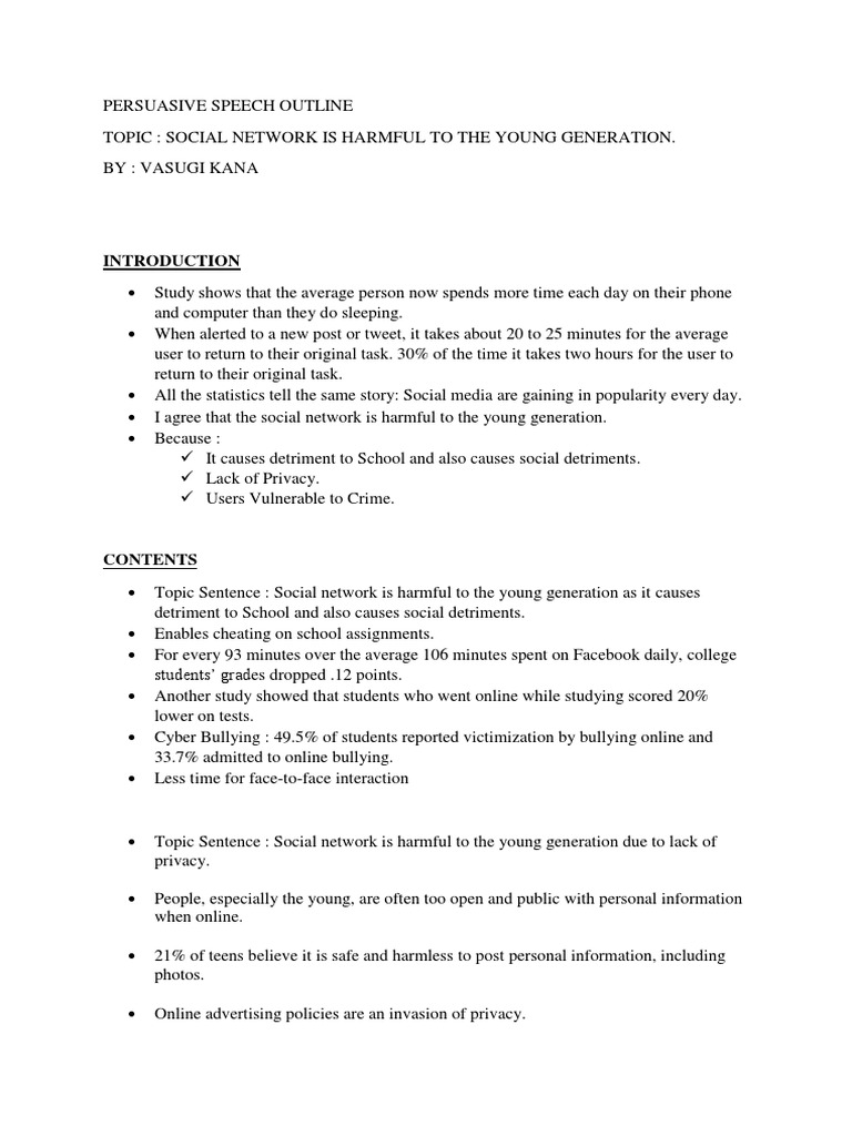 Persuasive Speech Outline | Download Free PDF | Social Networking ...