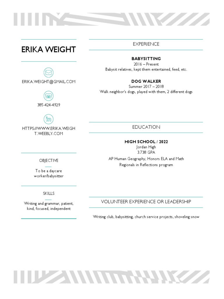 Daycare Worker Resume for Erika Weight | PDF