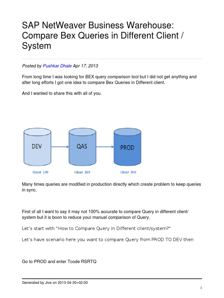 Compare Bex Queries in Different Client System PDF | PDF | Computer ...