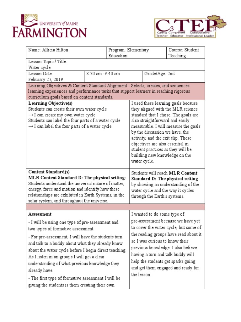 2nd Grade Water Cycle Lesson Plan | PDF | Educational Assessment ...