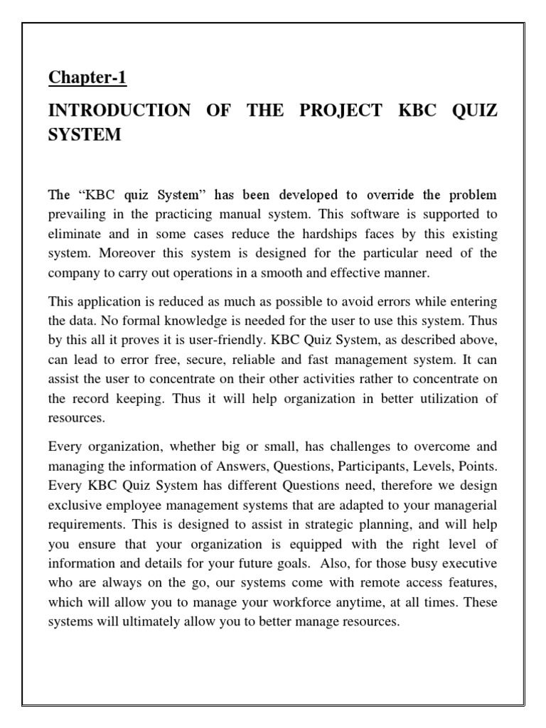 Chapter-1 Introduction of The Project KBC Quiz System | PDF | Apache ...