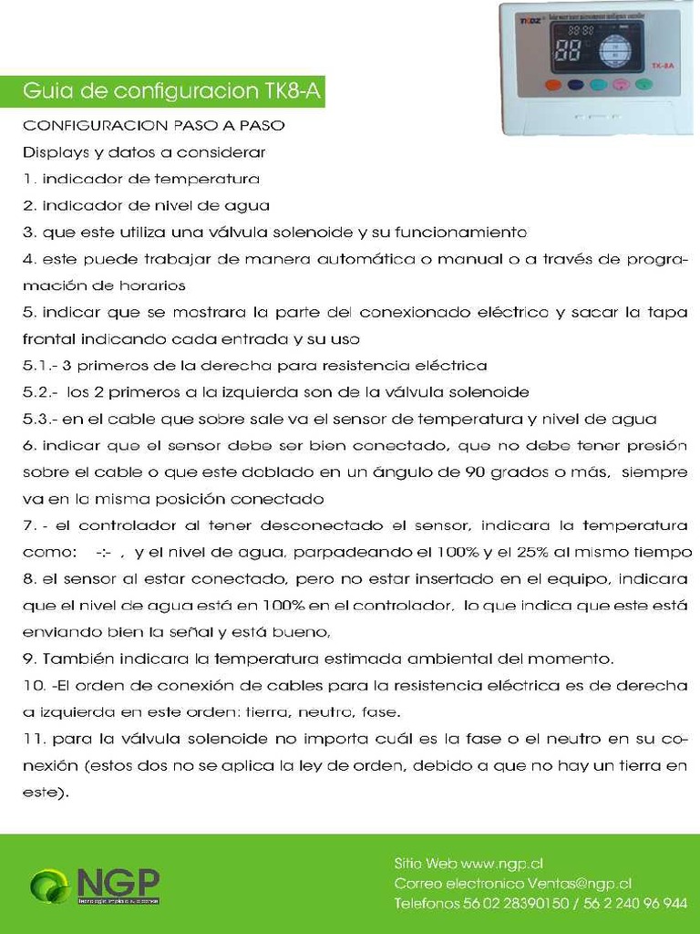 Manual Controlador Digital TK-8A Paso A Paso - Propiedad Intelectual NGP Energia Limpia PDF | PDF