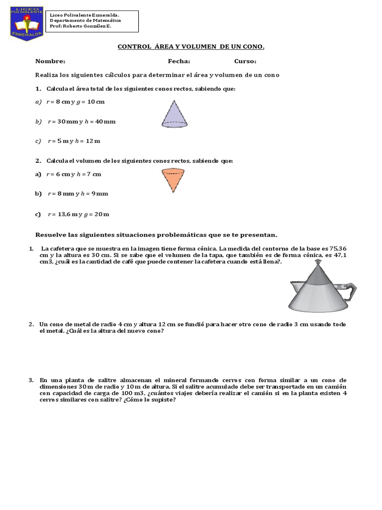 Control Área y Volumen de Un Cono | PDF