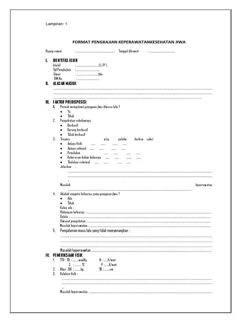 Format Pengkajian Keperawatan Jiwa | PDF | Pengembangan Diri