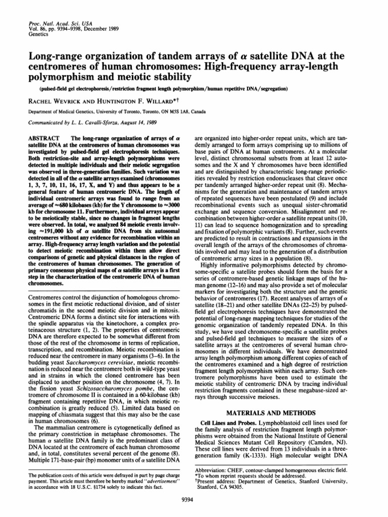 Long-Range Organization of Tandem Arrays of A Satellite DNA at The ...