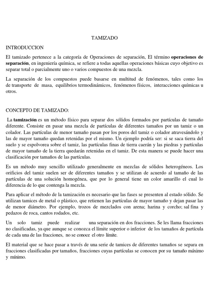 TAMIZADO | PDF | Mezcla | Reacciones químicas