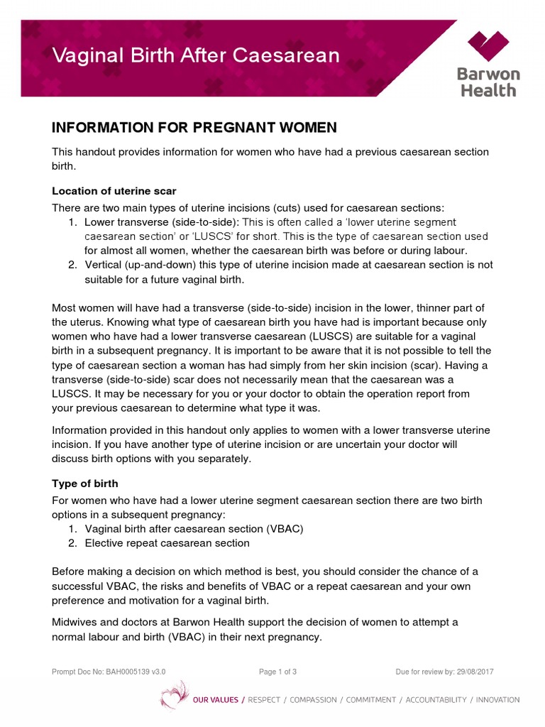 Vaginal Birth After Caesarean | PDF | Caesarean Section | Childbirth