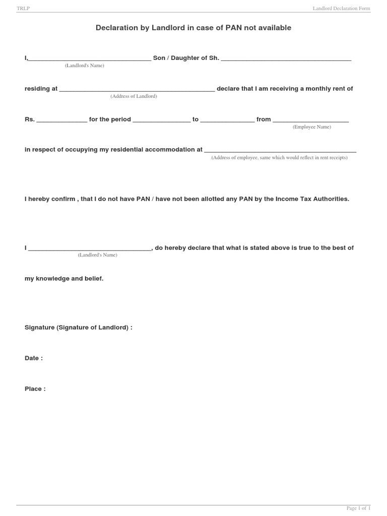Landlord Declaration Form for Rent | PDF