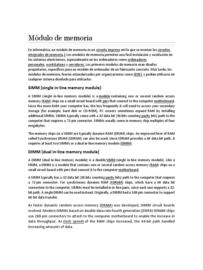 Módulo de Memoria: SIMM (Single In-Line Memory Module) | PDF | Dynamic ...